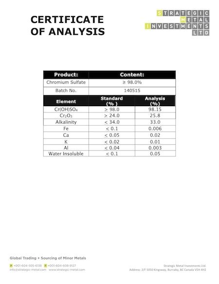 Chromium Sulfate Crohso4 Smi Ltd