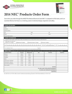 Fillable Online 2014 NEC Products Order Form 2014 NEC Products Order Form Fax Email Print