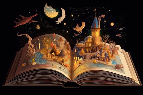 Premium Ai Image Open Magical Book With Fantasy Landscape Over Pages