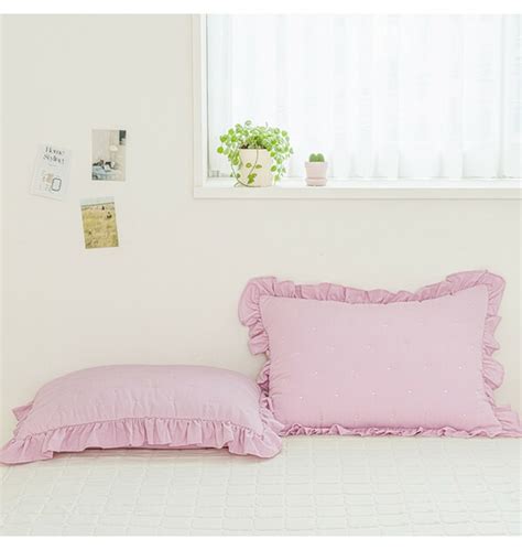 네이처 워싱 프릴 자수누빔 베개커버 50x70 라벤더 2p 티몬