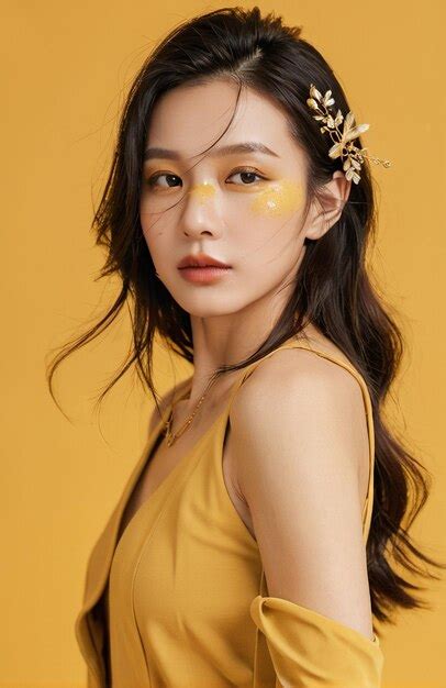 Premium Photo A Woman Wearing A Yellow Dress Posing Against A Yellow