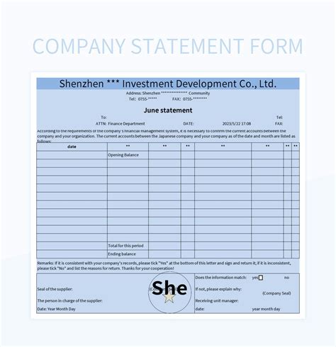 Company Statement Form Excel Template And Google Sheets File For Free Download Slidesdocs