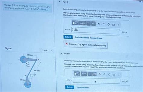 Solved Member Ab Has The Angular Velocity Wab 2 5 Rad S