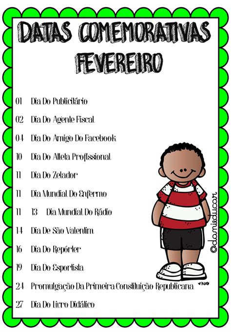 Datas Comemorativas Fevereiro Dani Educar