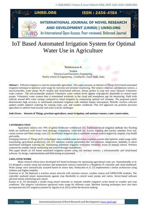 Pdf Iot Based Automated Irrigation System For Optimal Water Use In