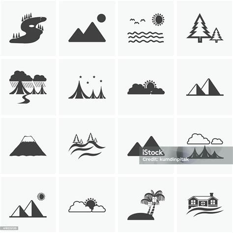 Landscape Icons Mono Vector Symbols向量圖形及更多公園 人造空間圖片 公園 人造空間 國家