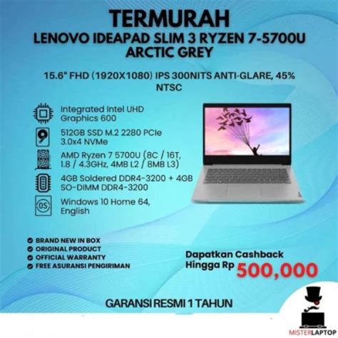 Jual Lenovo Ideapad Slim Ryzen U Gb Gb Ssd Fhd W Ohs Arctic Grey Di Seller
