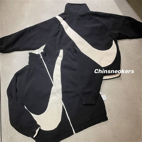 Chin代購nike Swoosh 女 雙面 大勾 黑 黑米 羊羔毛 毛茸茸 毛毛外套 現貨 Dc5138 010 蝦皮購物