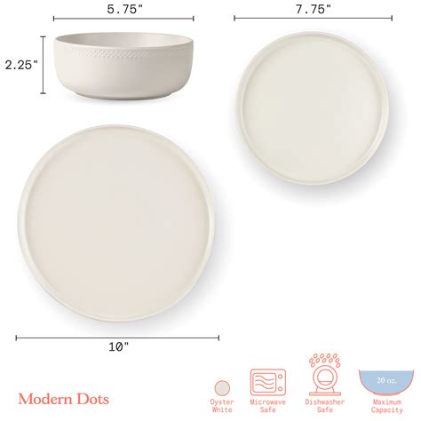 Beautiful Modern Dots Stoneware Dinnerware 12 Piece Set Oyster White By