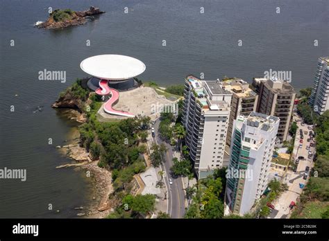 Aerial Shot Of Niteroi Contemporary Art Museum In Niteroi Rio De