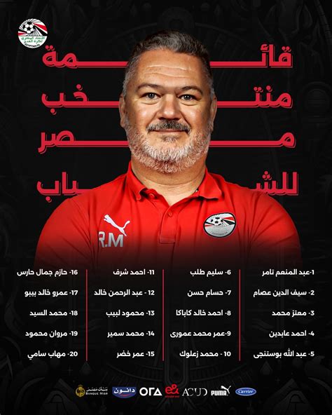 20 لاعبا في قائمة منتخب مصر للشباب المشاركة فى بطولة شمال أفريقيا