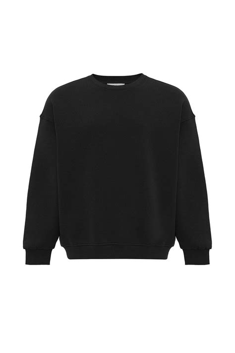 Erkek Basıc Oversize Bisiklet Yaka Sweatshirt Siyah Vamos