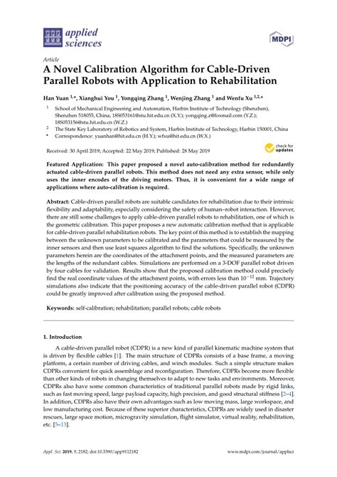 pdf a novel calibration algorithm for cable driven parallel robots with application to
