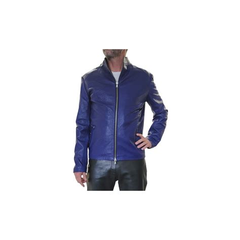 Blouson Cuir Agneau Imprim Python Bleu Et Agneau Bleu Mod Le Herv