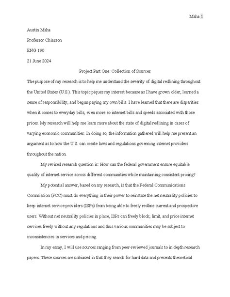ENG 190 Module 7 Final Project Essay Austin Maha Professor Chiasson
