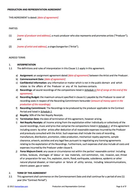 Record Producer Contract Template Custom Written Music Contracts