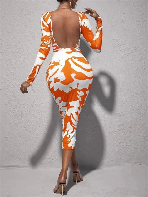 Graphic Print Backless Bodycon Dress Bodycon Dress Backless Bodycon