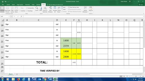 2400 Hrs Not Subtracting Correctly Rexcel