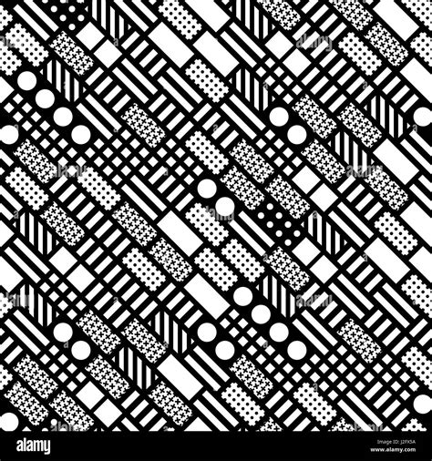 Decorative Geometric Shapes Tiling Monochrome Trendy Irregular Pattern Abstract Black And