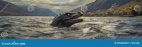 Loch Ness Monster Nessie In Lake Ai Generated Stock Illustration