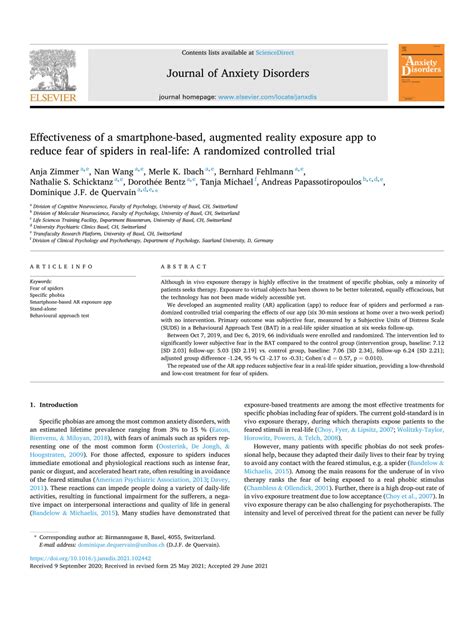 Pdf Effectiveness Of A Smartphone Based Augmented Reality Exposure App To Reduce Fear Of