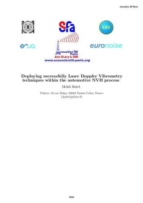 Pdf Deploying Successfully Laser Doppler Vibrometry Techniques Within