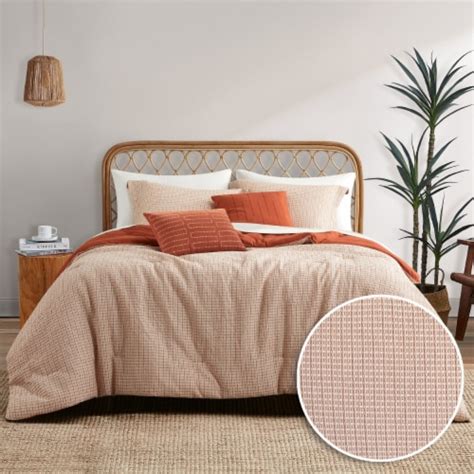 Wilder 5 Piece Comforter Set Yarn Dyed Waffle Texture Bedding Brick