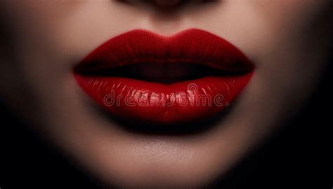 Beautiful Caucasian Woman Exudes Sensuality With Shiny Red Lipstick