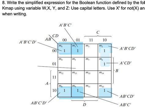 solved 8 write the simplified expression for the boolean