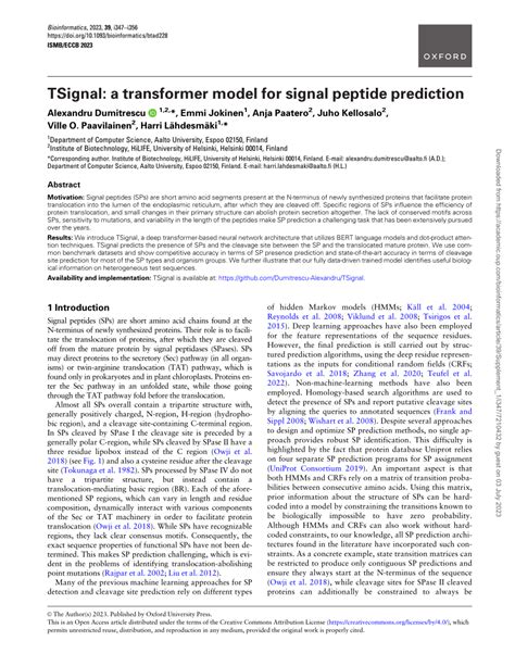 Pdf Tsignal A Transformer Model For Signal Peptide Prediction