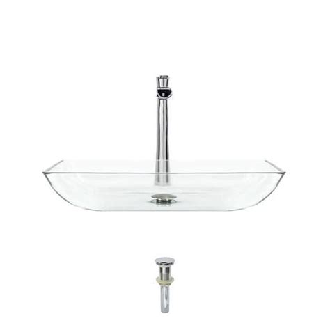 Mr Direct Crystal Tempered Glass Vessel Rectangular Bathroom Sink With
