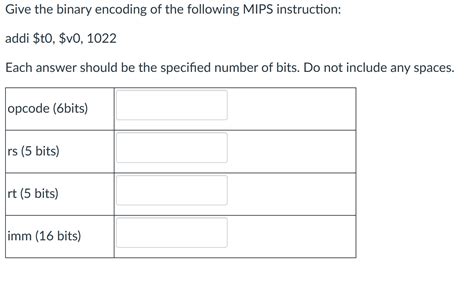 solved give the binary encoding of the following mips