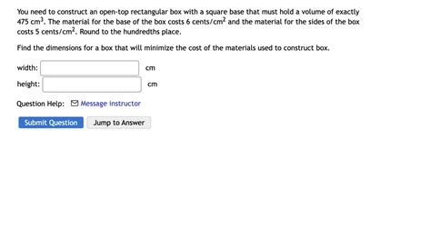 solved you need to construct an open top rectangular box