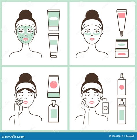 Girl Applying Creams Posters Vector Illustration Stock Vector