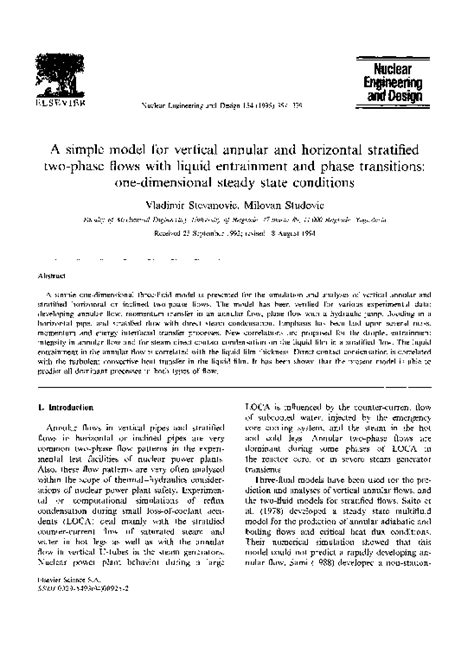 Pdf A Simple Model For Vertical Annular And Horizontal Stratified Two Phase Flows With Liquid