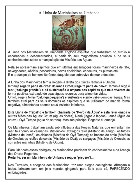 A Linha De Marinheiros Na Umbanda Pdf Mar Magnetismo