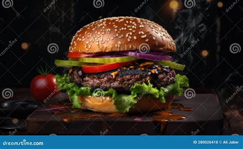 A Tasty Vegan Burger Ai Ai Generative Illustration Stock Illustration
