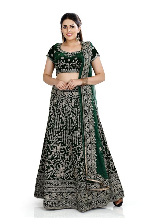 Buy Bottle Green Net Lehenga Choli Online Dulhan Exclusives