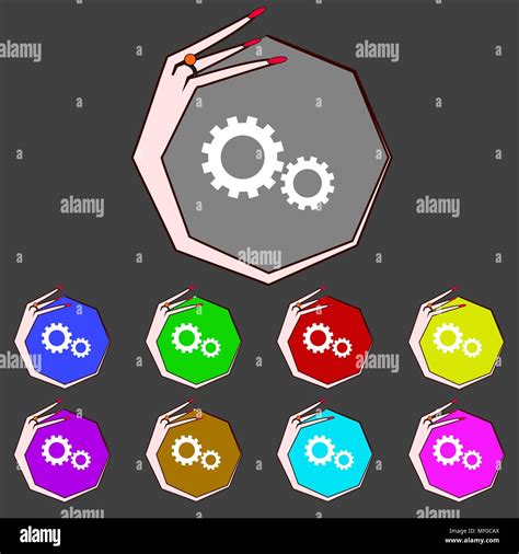 Cog Settings Sign Icon Cogwheel Gear Mechanism Symbol Set Colourful Buttons Vector