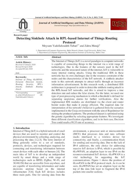 pdf detecting sinkhole attack in rpl based internet of things jad