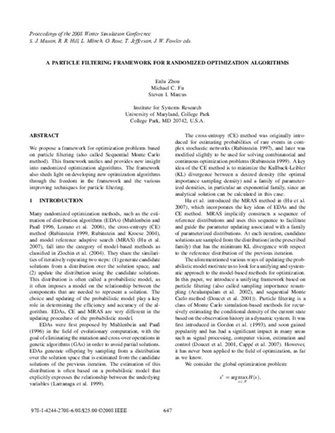 Pdf A Particle Filtering Framework For Randomized Optimization Algorithms