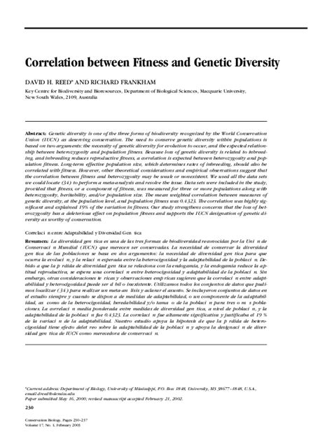 Pdf Correlation Between Fitness And Genetic Diversity