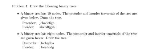 Solved Problem Draw The Following Binary Trees A Binary Chegg