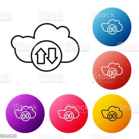 검은 선 클라우드 다운로드 및 흰색 배경에 격리 아이콘을 업로드합니다 아이콘 다채로운 원 버튼을 설정합니다 벡터 일러스트레이션 0명에 대한 스톡 벡터 아트 및 기타 이미지