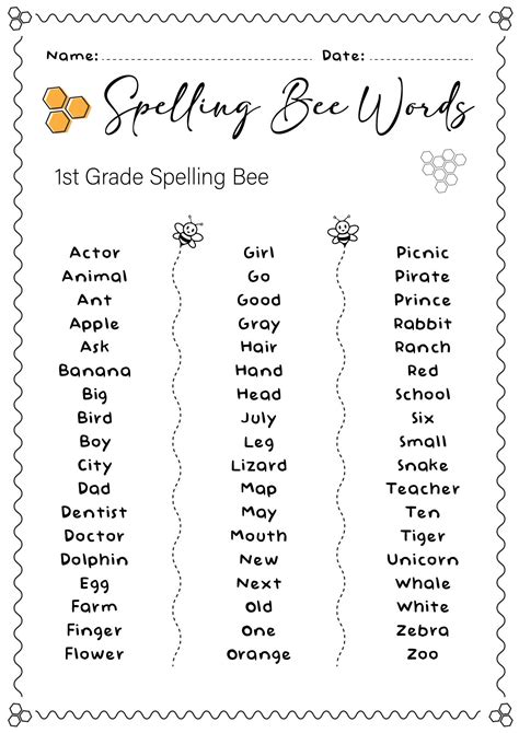 12 Bee Worksheets For First Graders Spelling Bee Words Grade