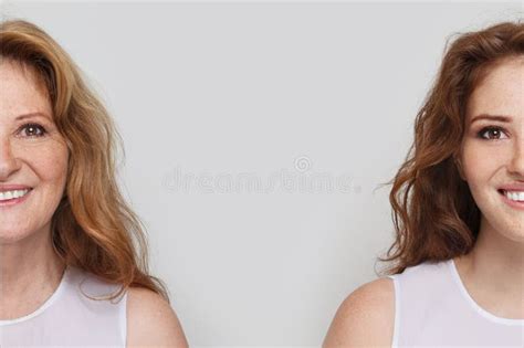 Retrato Bonito De Mujeres Proceso De Envejecimiento Y Rejuvenecimiento