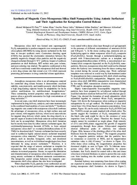 Pdf Synthesis Of Magnetic Corendashmesoporous Silica Shell