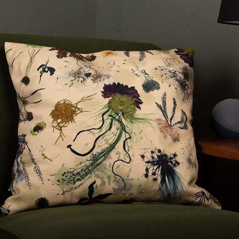 Jellyfish Sepia Underwater Sea Floral Print Cushion Gillian Arnold