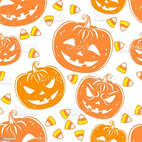 호박과 사탕으로 완벽한 패턴 할로윈 파티 디자인 템플릿 벡터 연속무늬에 대한 스톡 벡터 아트 및 기타 이미지 연속무늬 패턴 할로윈 Istock