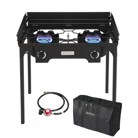 Rovsun 2 Burner Outdoor Camping Stove With Wind Panel And Carrying Bag